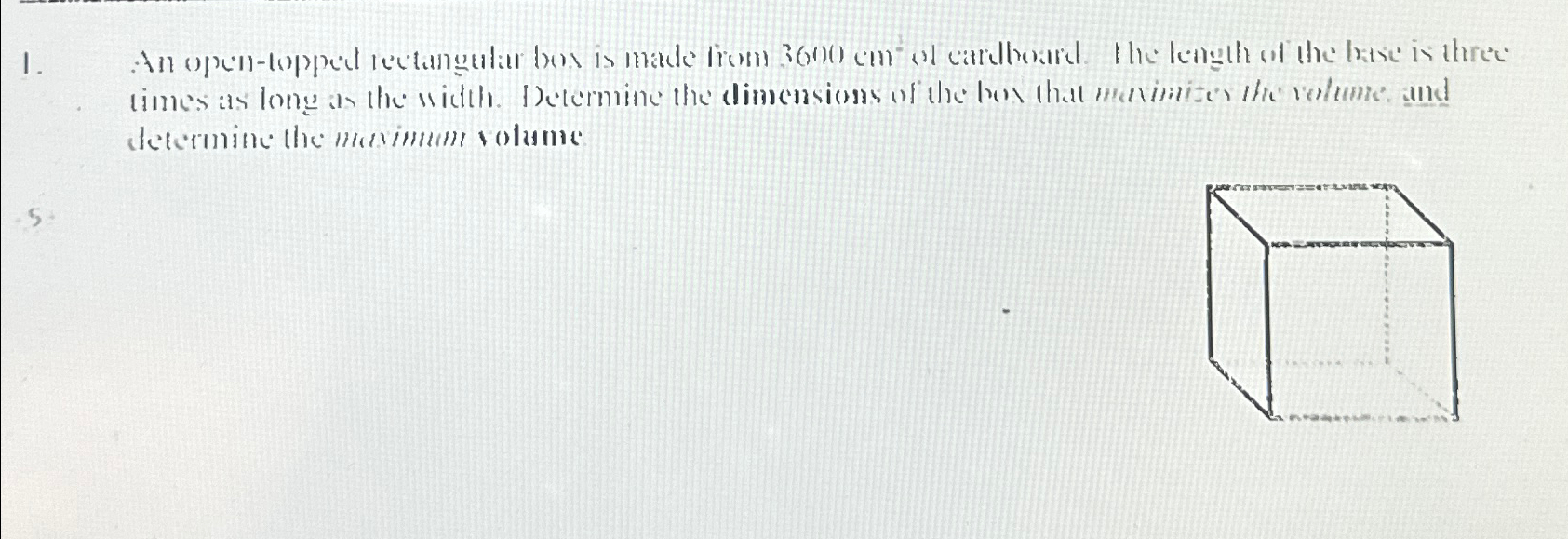 Solved An open topped rectangular box is made from 3600 | Chegg.com
