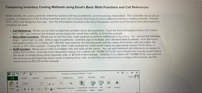 Solved Comparing Inventory Costing Methods using Excel's | Chegg.com