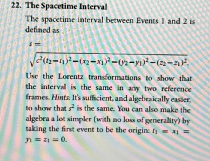 Solved 2. The Spacetime Interval The spacetime interval | Chegg.com