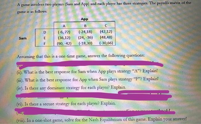 Solved A game involves two players (Sam and App) and each | Chegg.com