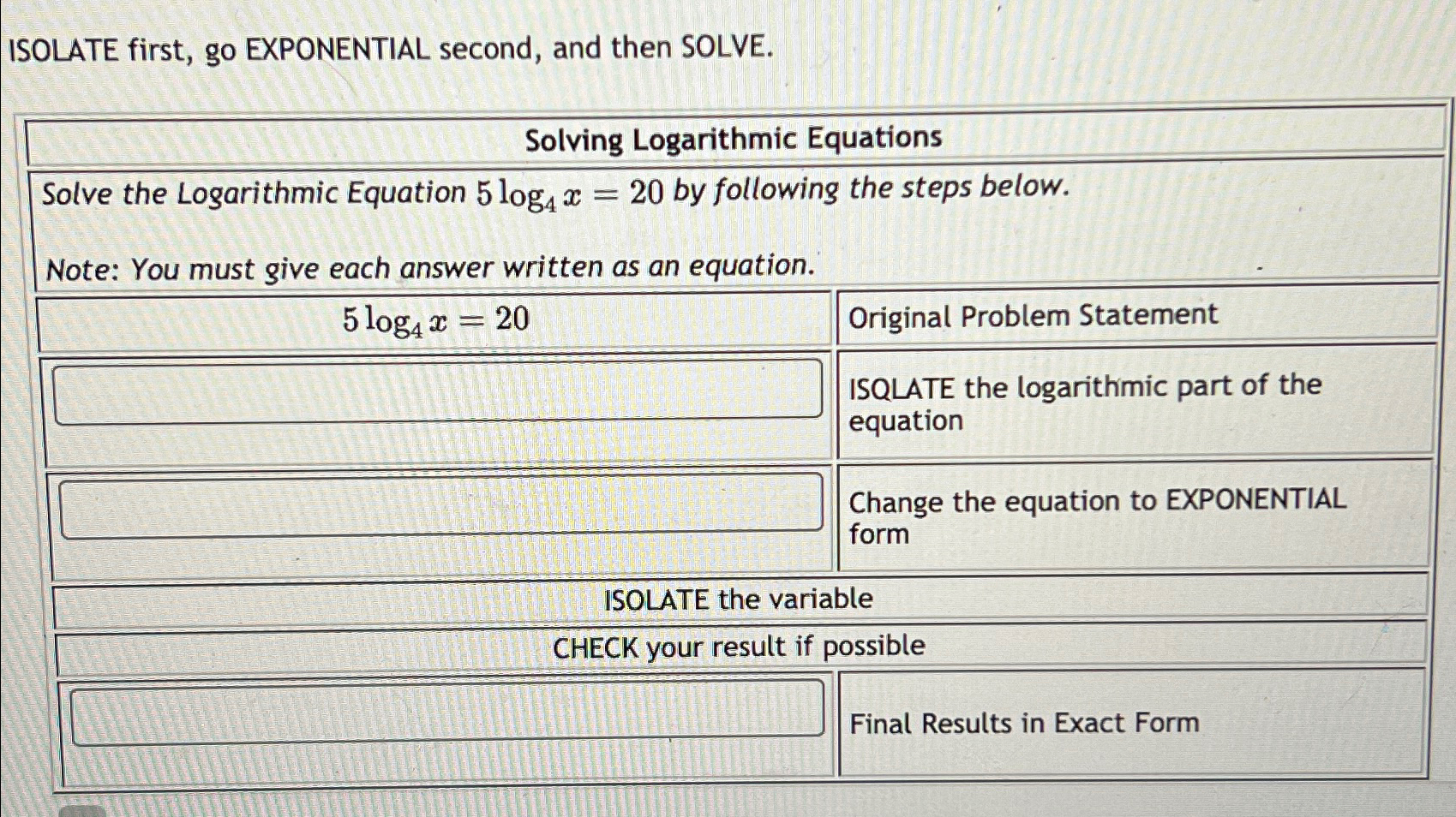 Solved ISOLATE first, go EXPONENTIAL second, and then | Chegg.com