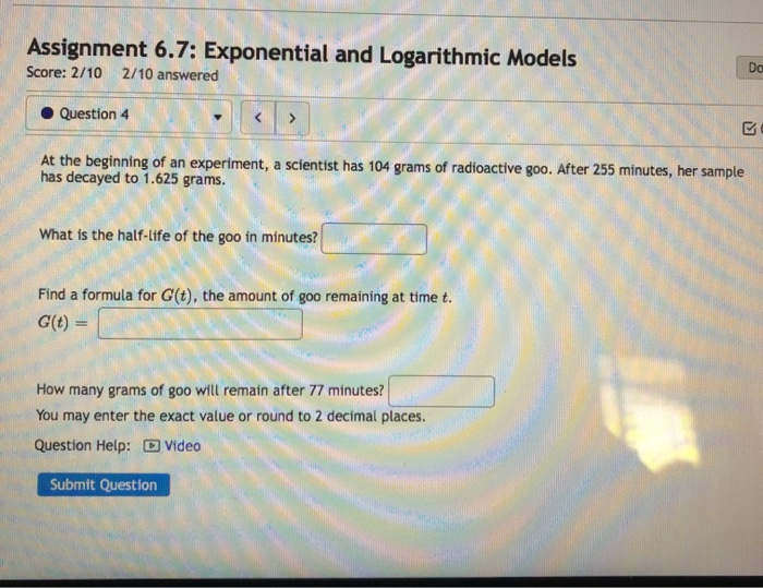 Solved Assignment 6.7: Exponential and Logarithmic Models | Chegg.com