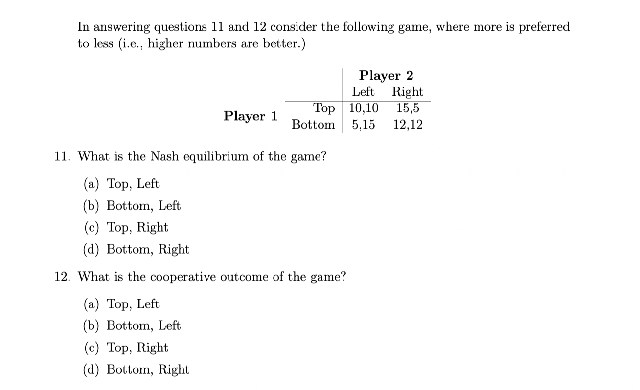 Solved In answering questions 11 ﻿and 12 ﻿consider the | Chegg.com