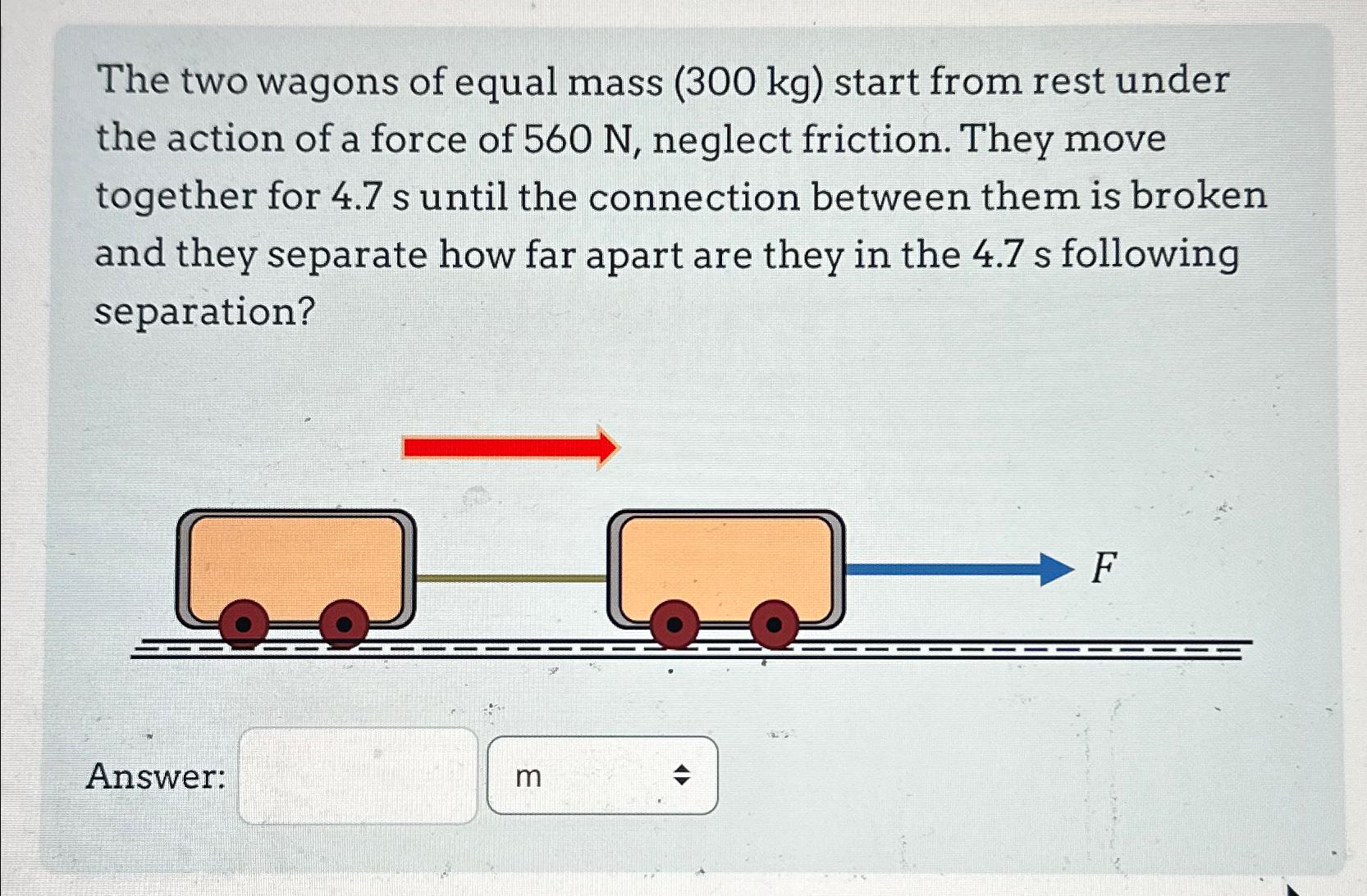 Solved The two wagons of equal mass (300kg) ﻿start from rest | Chegg.com