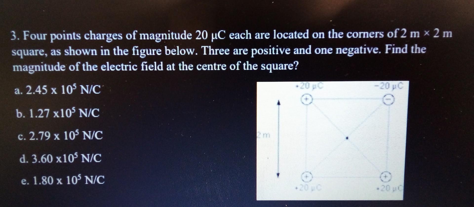 Solved 3. Four points charges of magnitude 20μC each are | Chegg.com