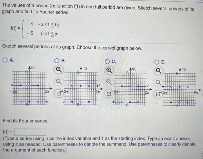 Solved The values of a period 2π function f(t) in one full | Chegg.com