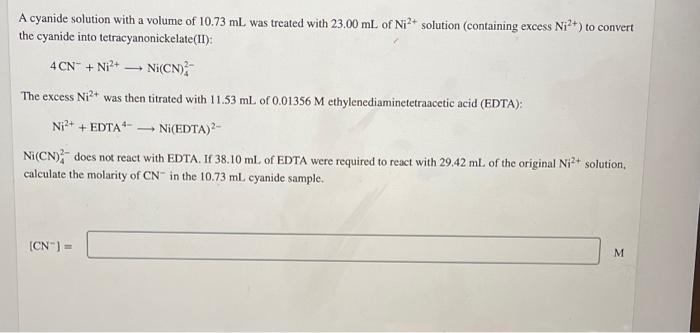 Solved A cyanide solution with a volume of 10.73 mL was | Chegg.com