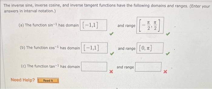 Solved The inverse sine, inverse cosine, and inverse tangent | Chegg.com