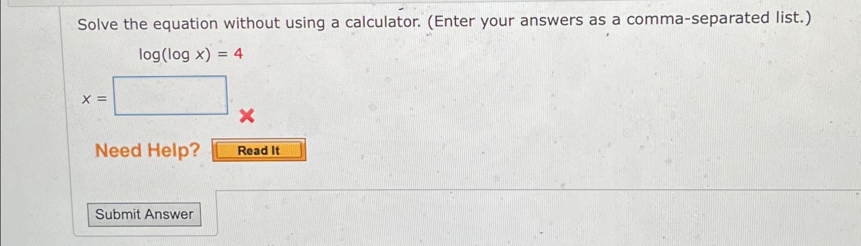 Solved Solve the equation without using a calculator. (Enter | Chegg.com