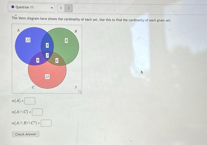 Solved The Venn Diagram Here Shows The Cardinality Of Each