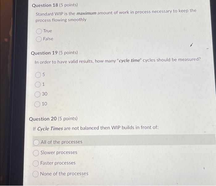 Solved Question 18 (5 points) Standard WIP is the maximum | Chegg.com