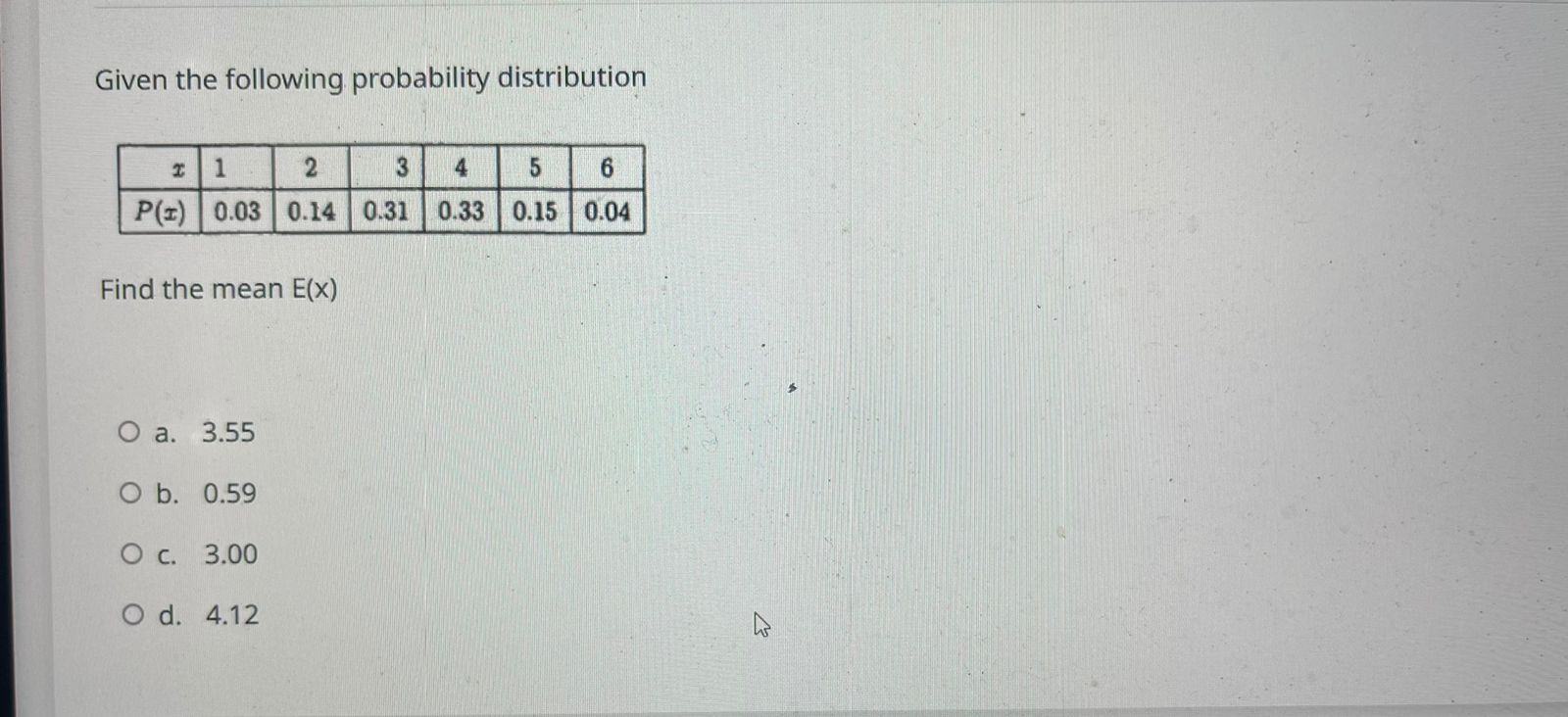 Solved Given the following probability distributionFind the | Chegg.com