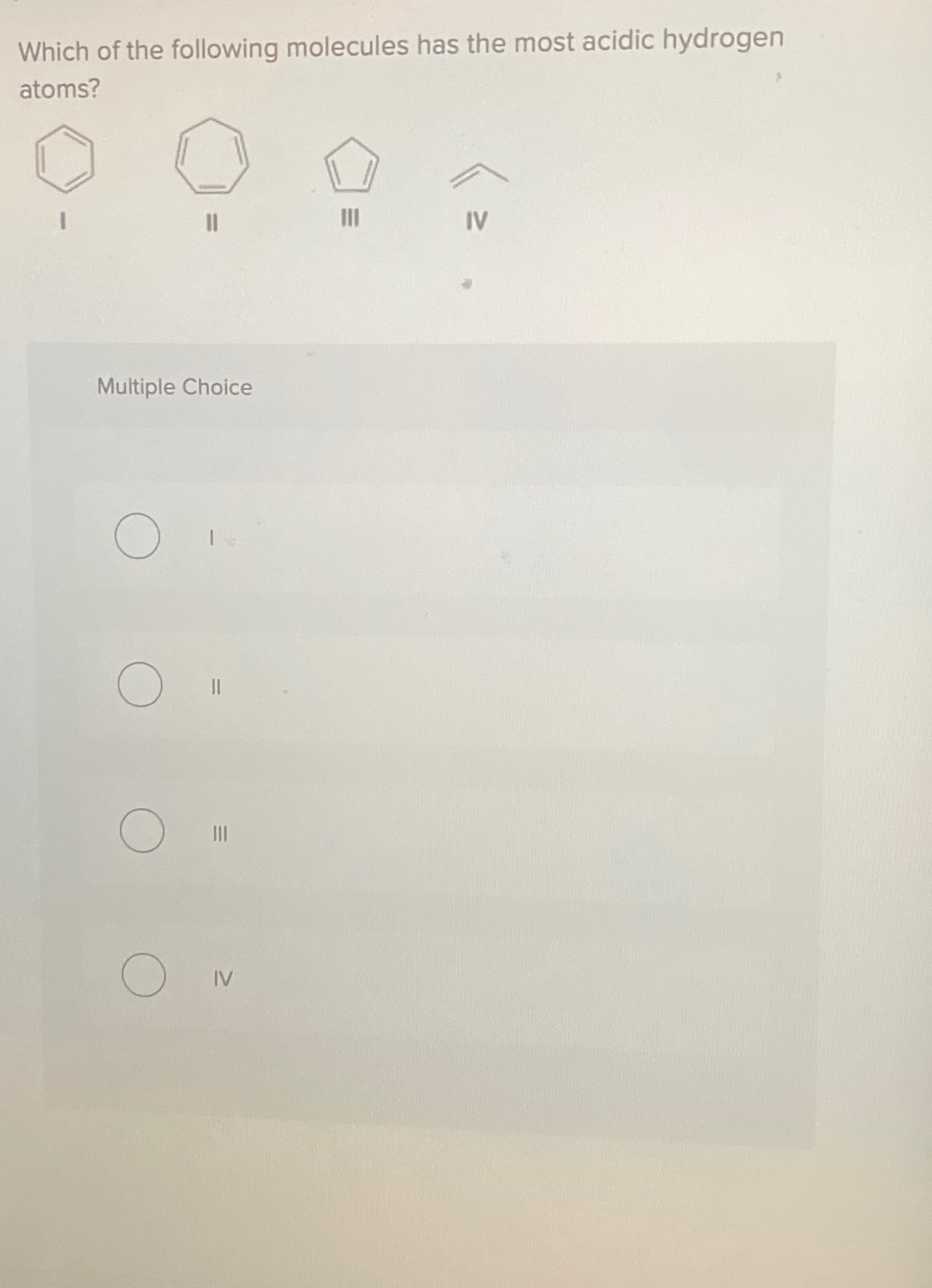 Solved Which of the following molecules has the most acidic | Chegg.com