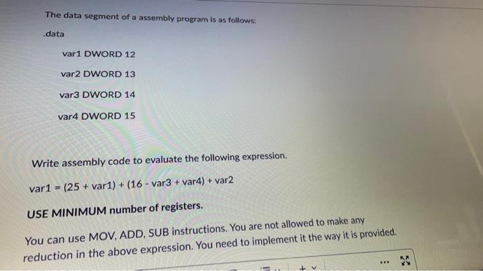 The data segment of a assembly program is as follows: | Chegg.com