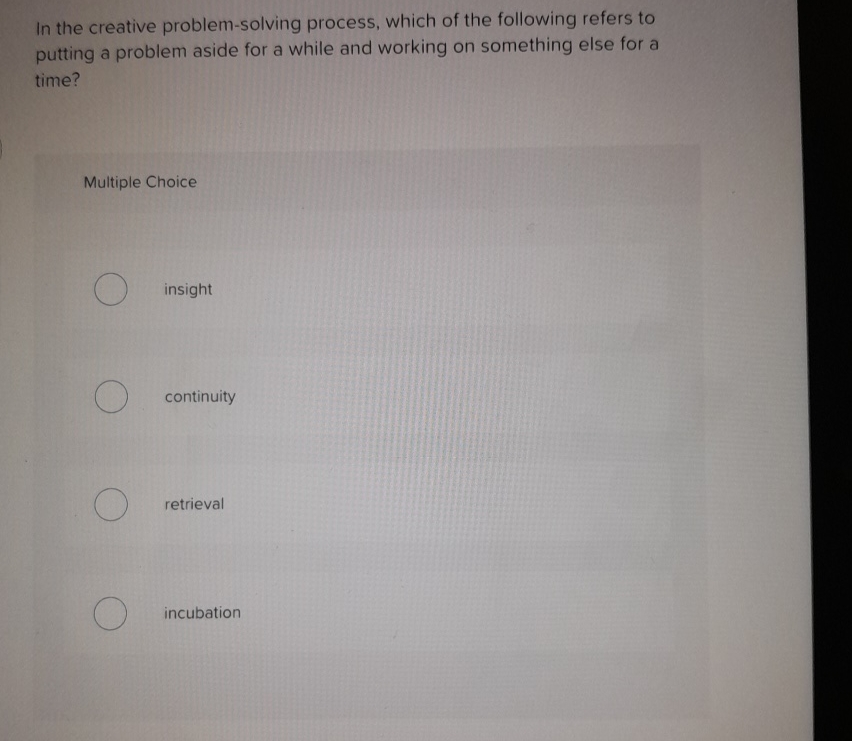 Solved In the creative problem-solving process, which of the | Chegg.com