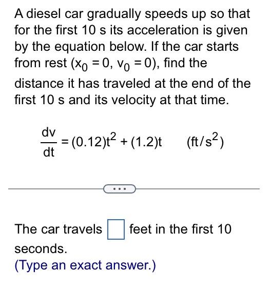 Solved A diesel car gradually speeds up so that for the | Chegg.com