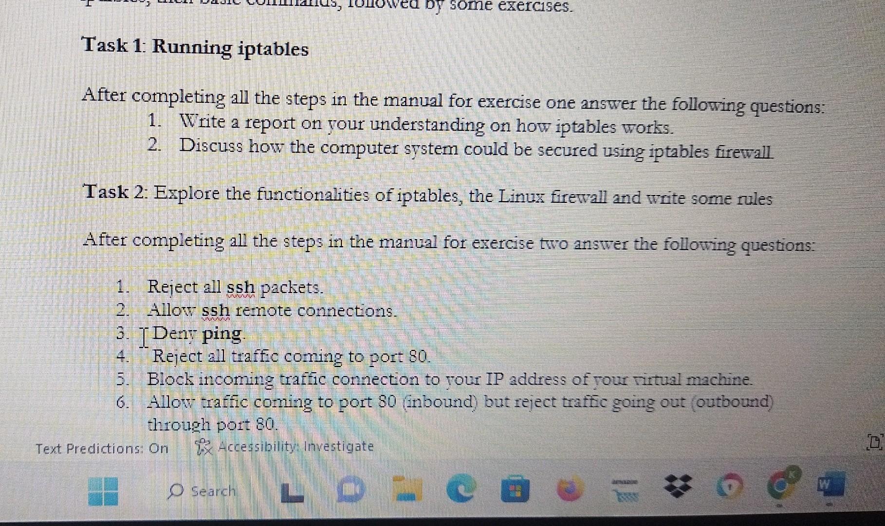 Task 1: Running iptables After completing all the | Chegg.com