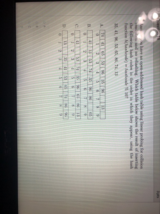 Solved Question 18 3 pts Assul you have an open-addressed | Chegg.com