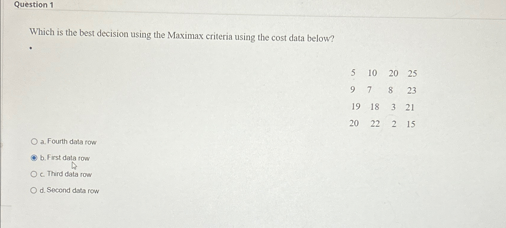 Solved Question 1Which is the best decision using the | Chegg.com