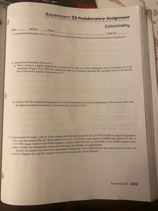 Dole Lab 5ec Nome 2 Experimental Procedure, Parts A | Chegg.com