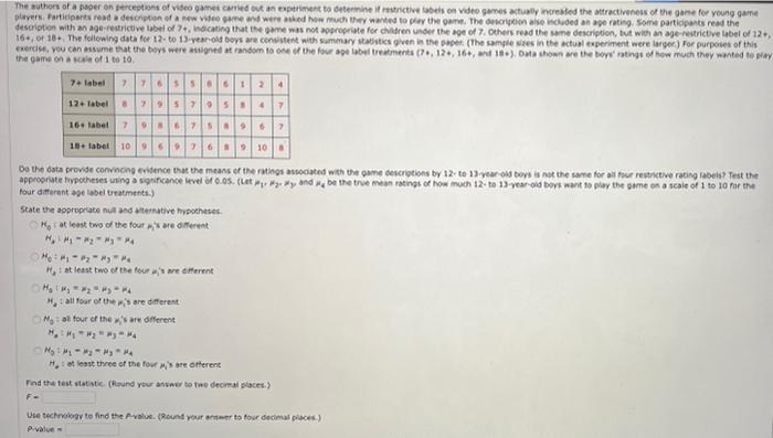 Solved The authors of a paper on perceptions of video games | Chegg.com