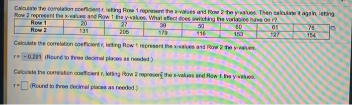 Solved Calculate the correlation coefficient r, letting Row | Chegg.com