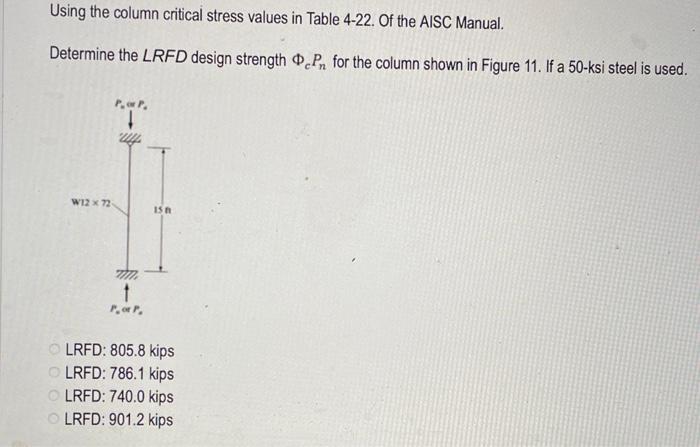 Solved Using the column critical stress values in Table | Chegg.com