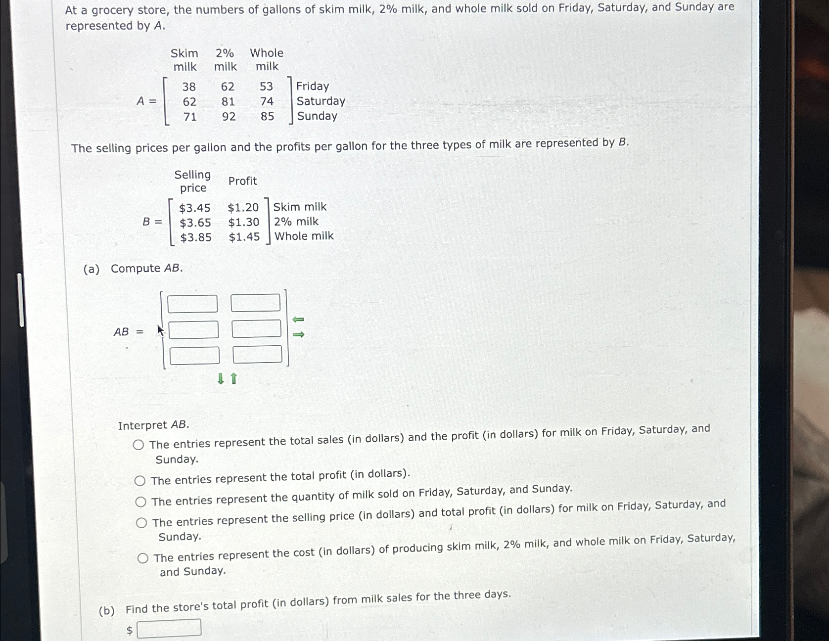 Solved At a grocery store, the numbers of gallons of skim | Chegg.com