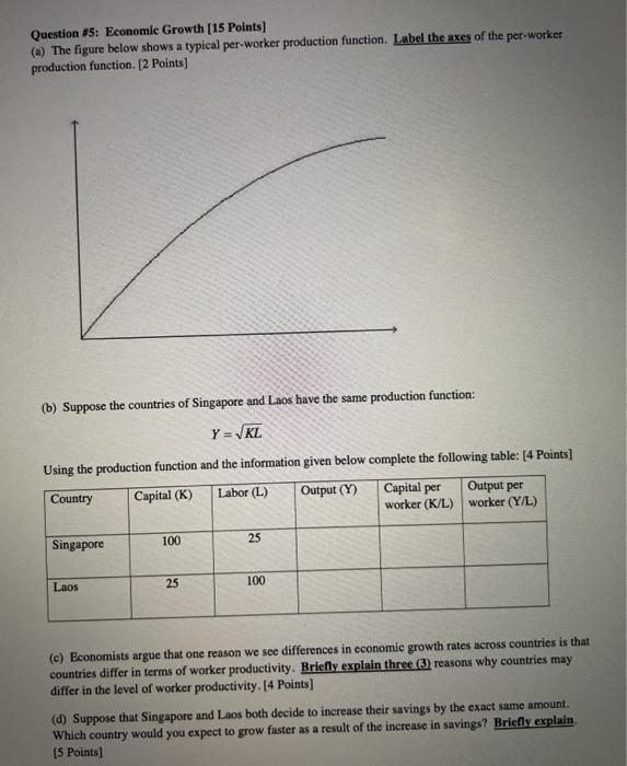 Solved Question #5: Economic Growth [15 Points) (a) The | Chegg.com