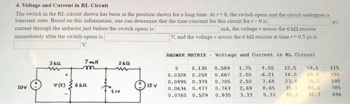 Solved 4. Voltage and Current in RL Circuit The switch in | Chegg.com