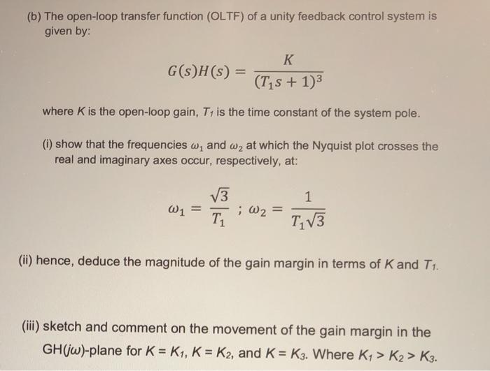 Solved (b) The open-loop transfer function (OLTF) of a unity | Chegg.com