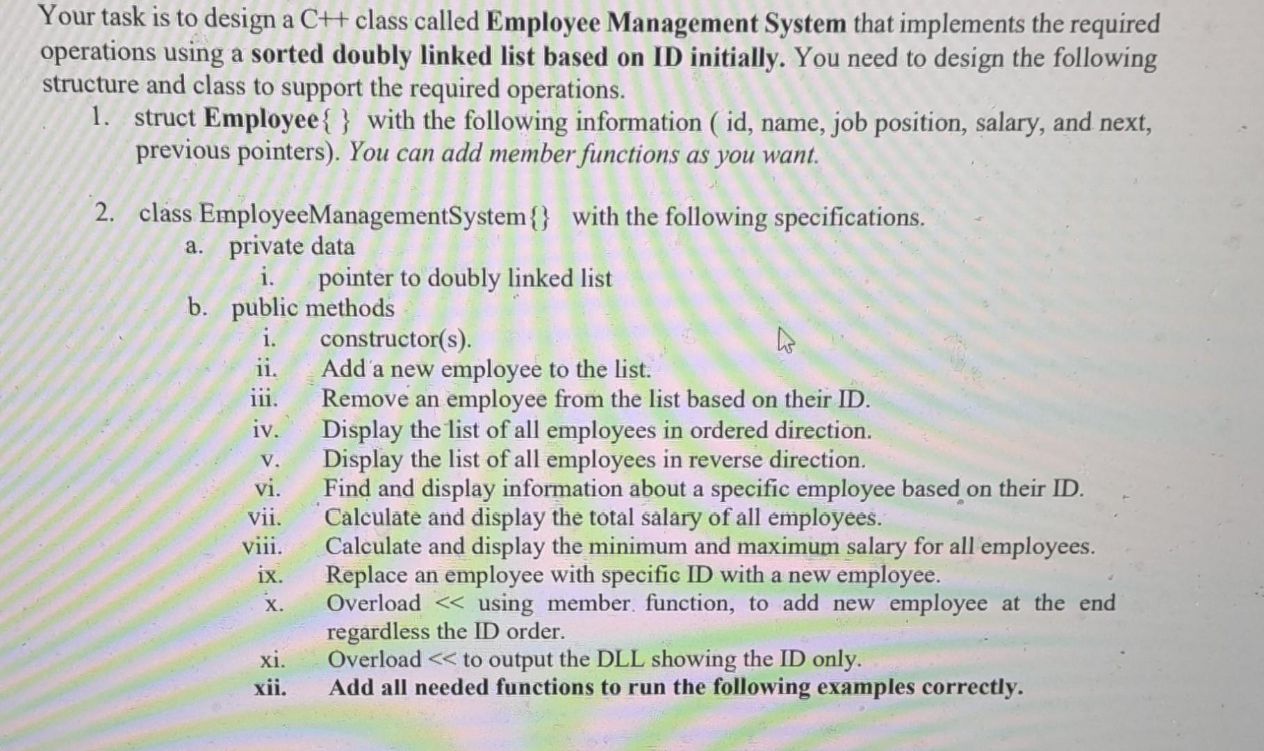 Solved Your task is to design a C++ class called Employee | Chegg.com