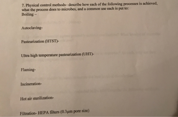 Solved 7. Physical control methods- describe how each of the | Chegg.com