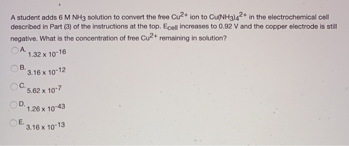 A student adds 6 M NH3 solution to convert the free | Chegg.com