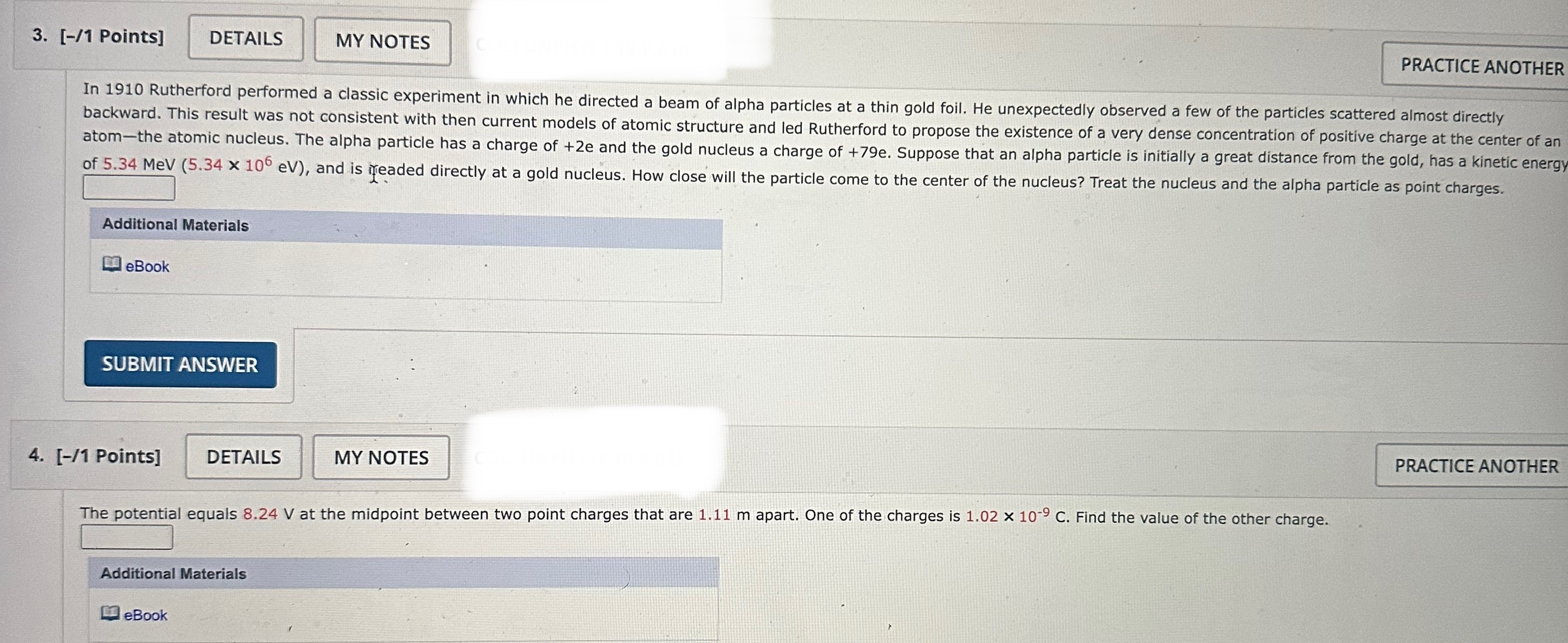 Solved [-/1 ﻿Points]PRACTICE ANOTHERIn 1910 ﻿Rutherford | Chegg.com