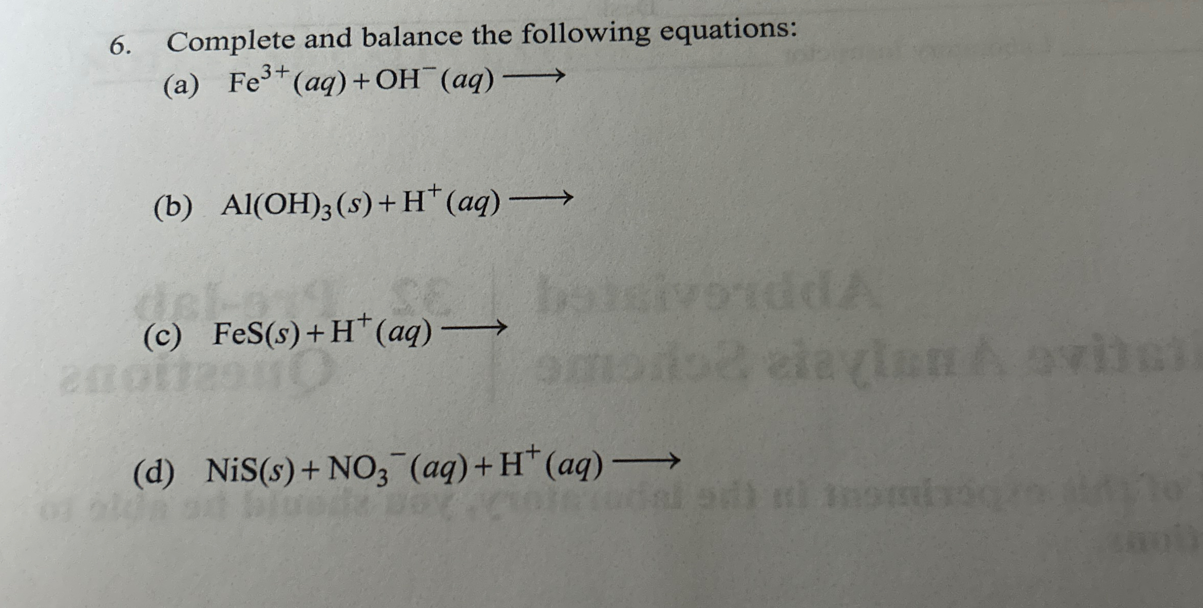 Solved Complete and balance the following | Chegg.com
