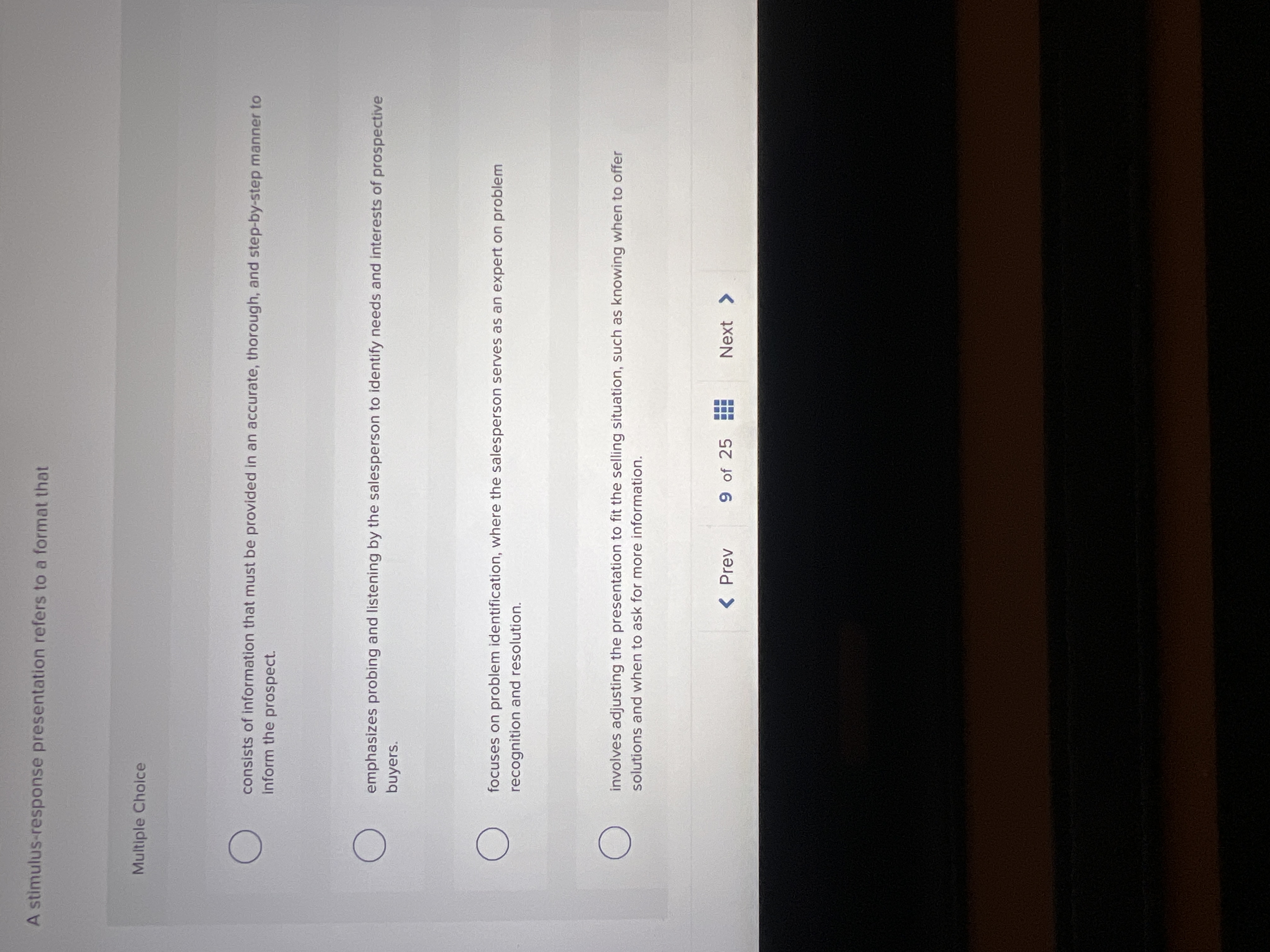 Solved A stimulus-response presentation refers to a format | Chegg.com