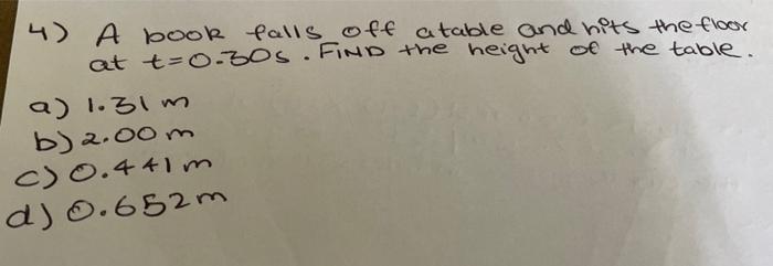 Solved 4) A book falls off a table and hits the floor at | Chegg.com