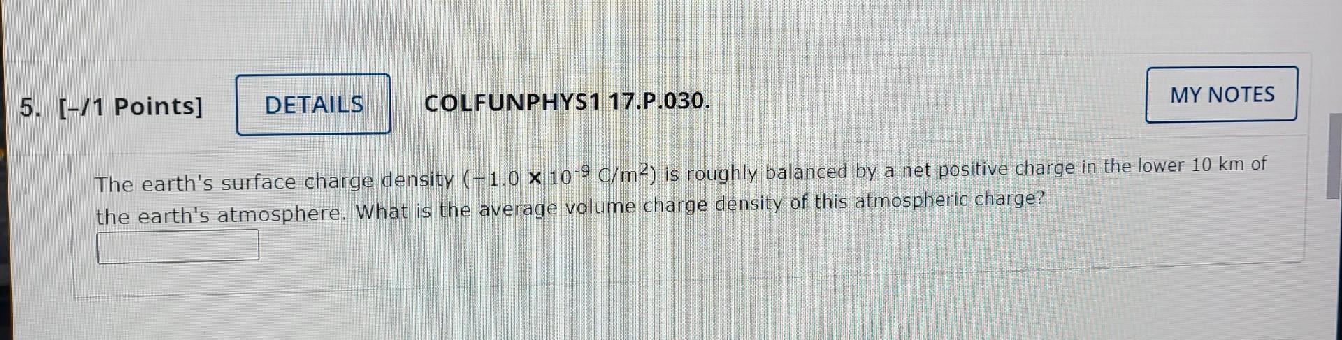 Solved −/1 Points] COLFUNPHYS1 17.P.030. The earth's surface | Chegg.com