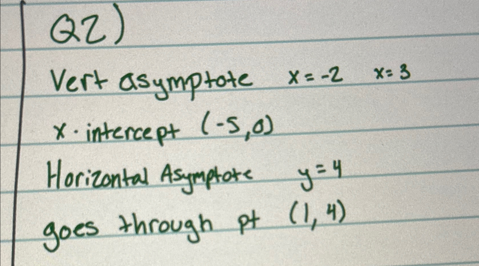 Solved Q2)Vert asymptote x=-2,x=3 x-intercept | Chegg.com