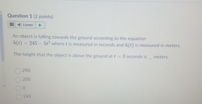 Solved Question 1 (2 ﻿points)ListenAn object is falling | Chegg.com