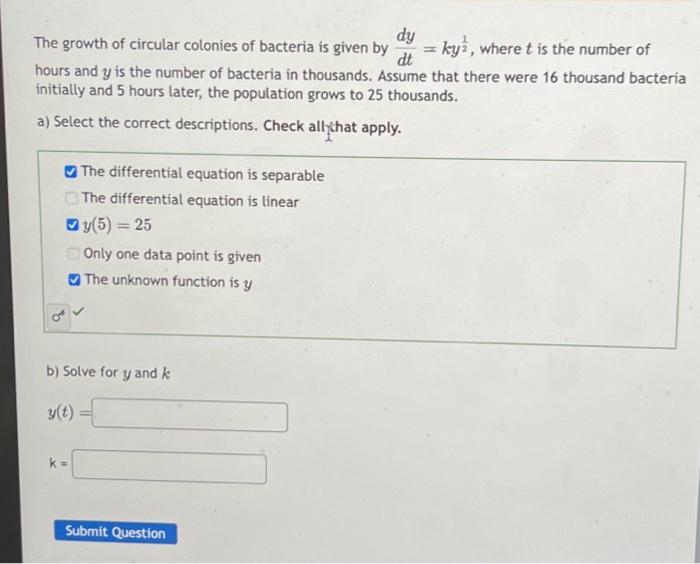 Solved The growth of circular colonies of bacteria is given | Chegg.com