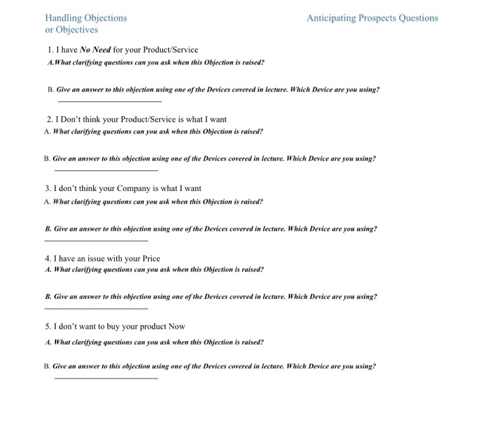Anticipating Prospects Questions Handling Objections | Chegg.com