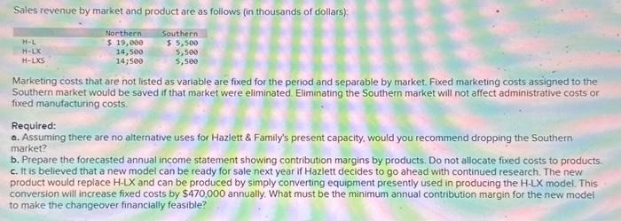 Solved Hazlett \& Family is organized into two geographic | Chegg.com