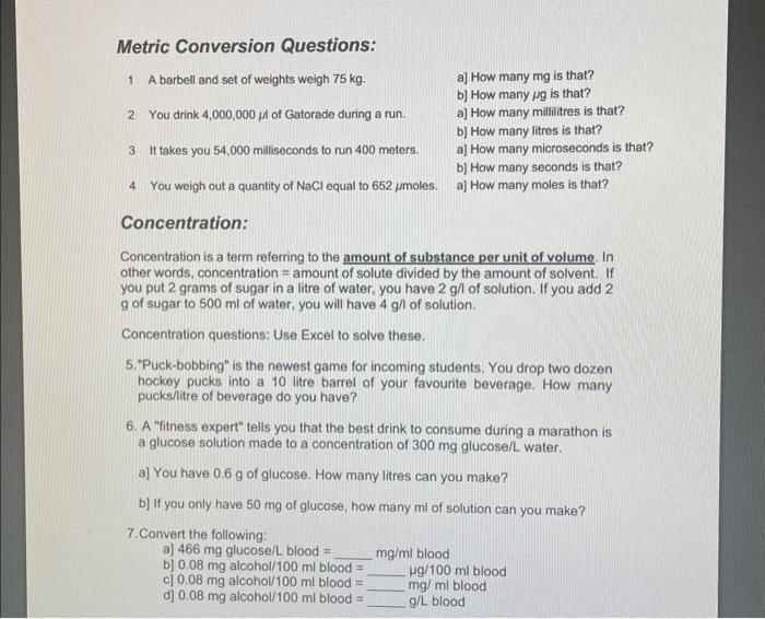 Solved Metric Conversion Questions: 1 A barbell and set of | Chegg.com