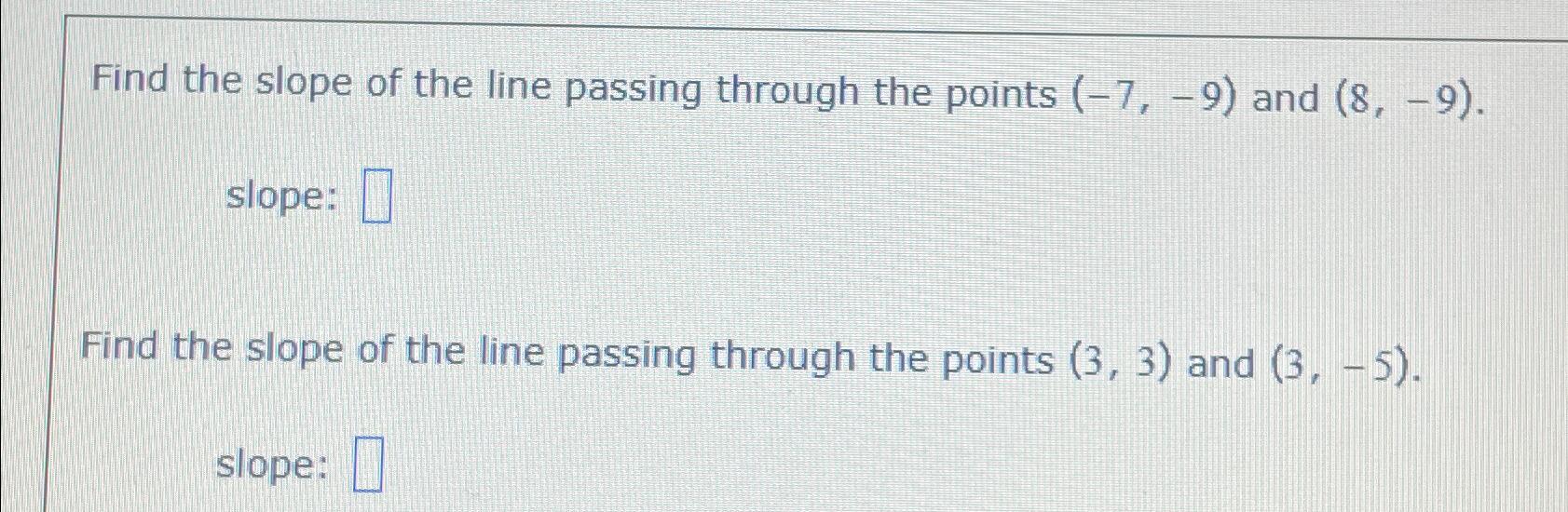 Solved Find the slope of the line passing through the points | Chegg.com