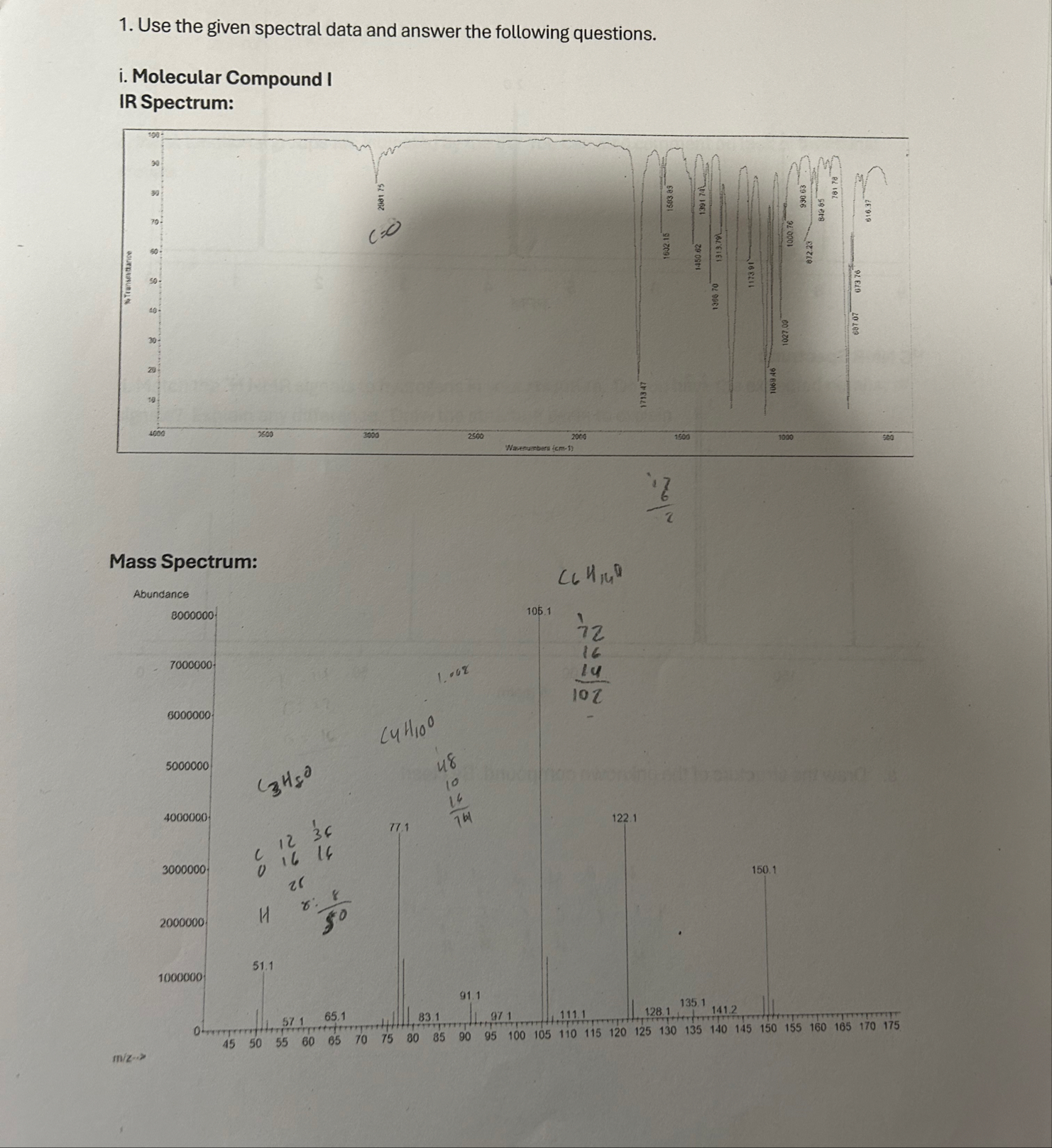 Solved Use the given spectral data and answer the following | Chegg.com