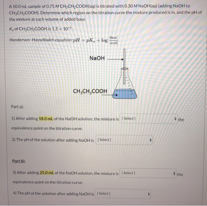 Solved A 10.0 mL sample of 0.75 M CH3CH2COOH(aq) is titrated | Chegg.com
