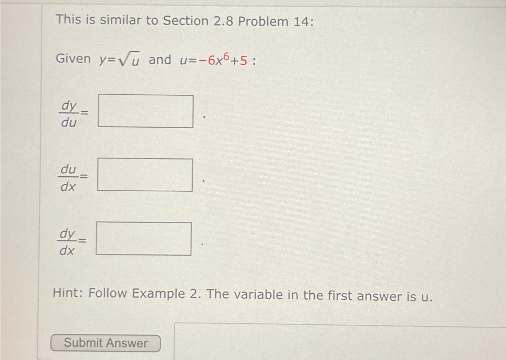 Solved This is similar to Section 2.8 ﻿Problem 14:Given y=u2 | Chegg.com