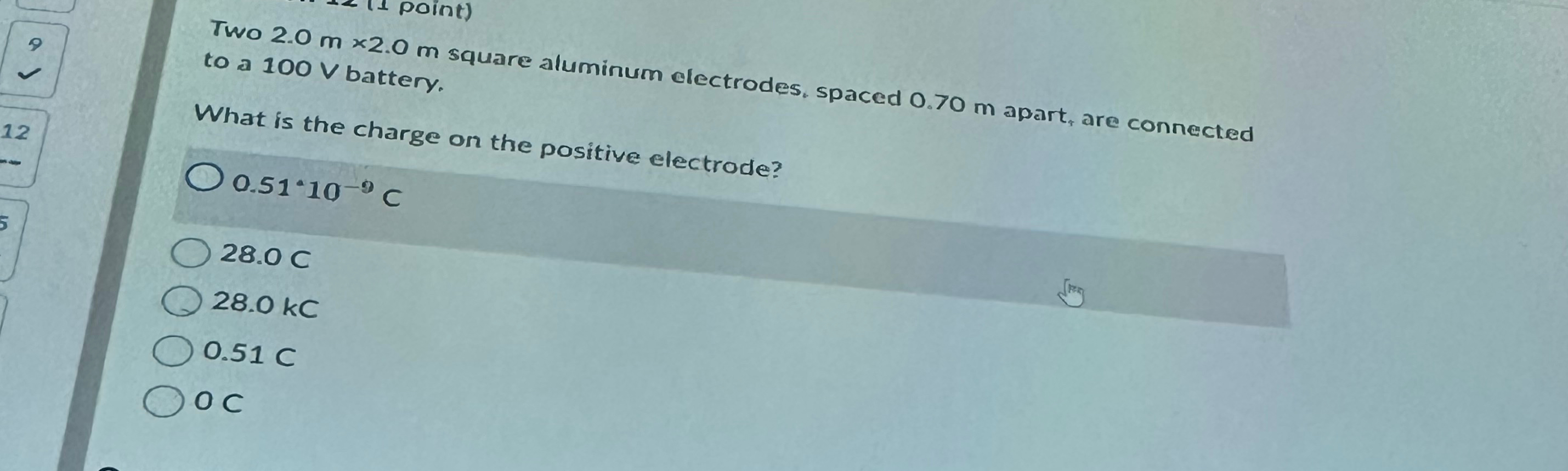 Solved Two 2.0m×2.0m ﻿square aluminum electrodes, spaced | Chegg.com